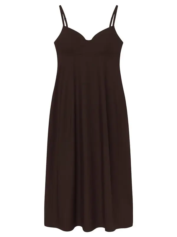 Co Tton Poplin Bustier Midi Dress - Brown
