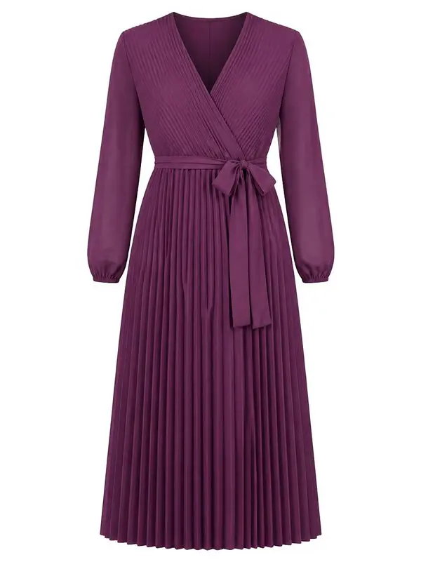 YUMI Pleated Wrap Midi Dress - Purple