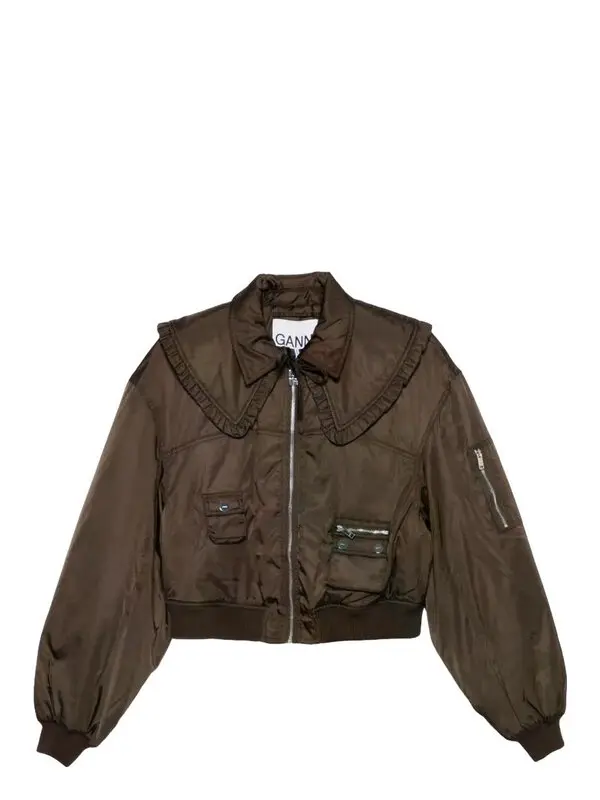 AUTRY Ruffled-detail Pocket Jacket - Brown