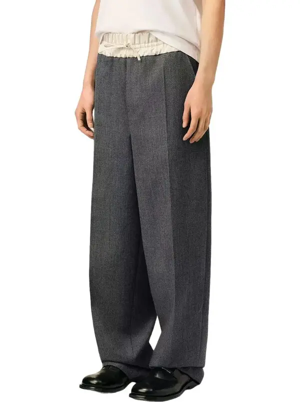 AMI Paris Elasticated-waist Wool And Satin Trousers - Grey