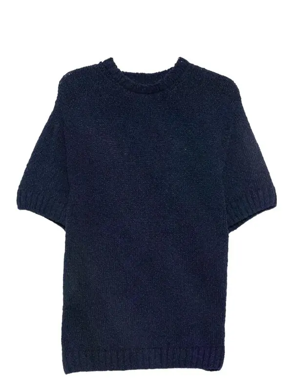 ARTE ANTWERP Logo-intarsia Short-sleeve Sweater - Blue