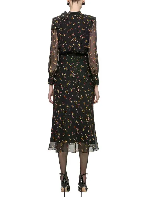 NISSA Floral Silk Midi Dress - Black