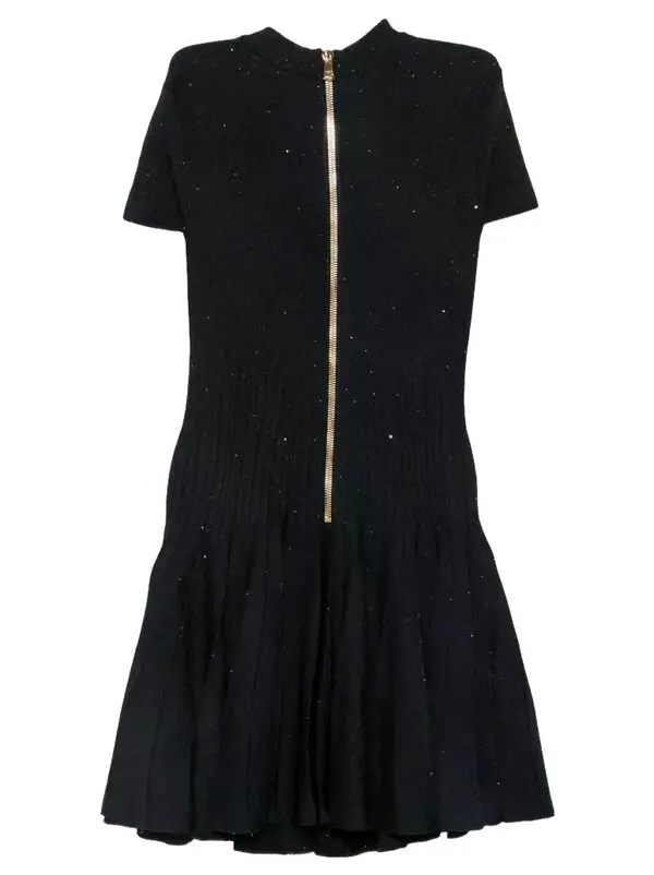 Balmain Sequin-embellished Ribbed-knit Mini Dress - Black