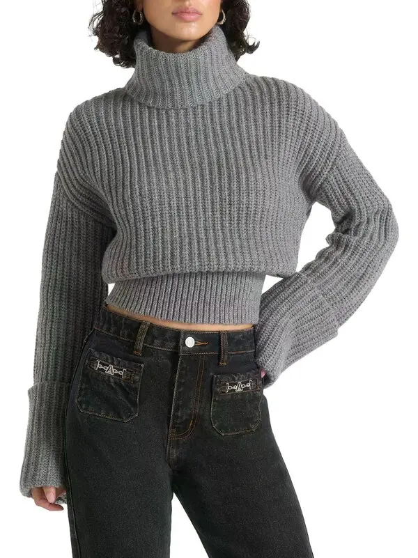 Manière De Voir Amaya Roll Neck Knit Jumper With Cuffs - Grey