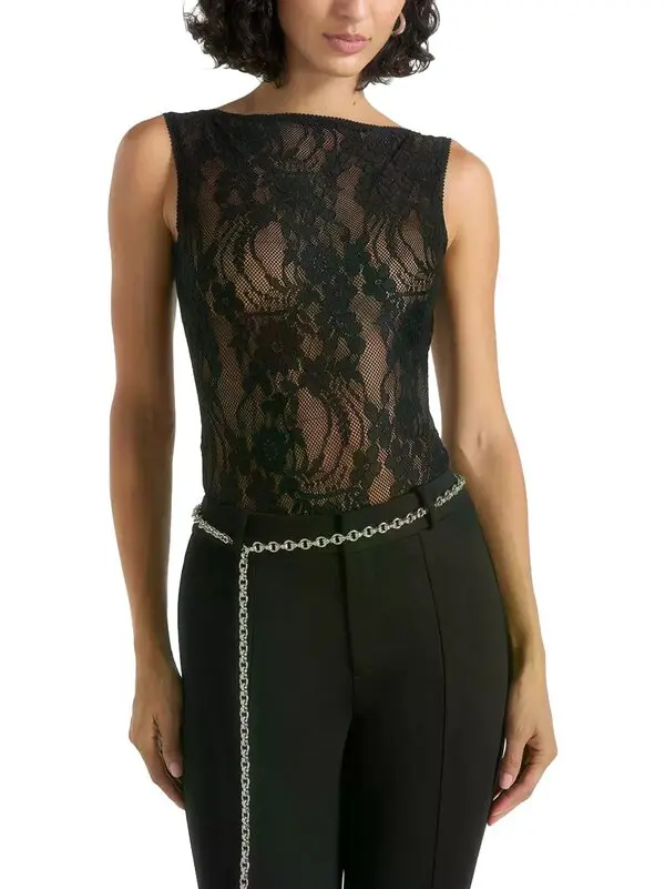 Manière De Voir Rhonda In Open-back Lace Bodysuit - Black