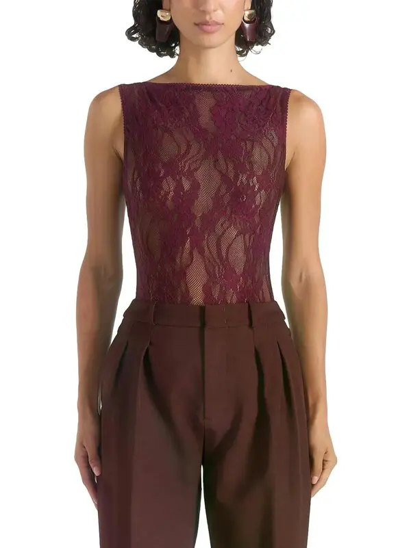 Manière De Voir Rhonda Open-back Lace Bodysuit - Red