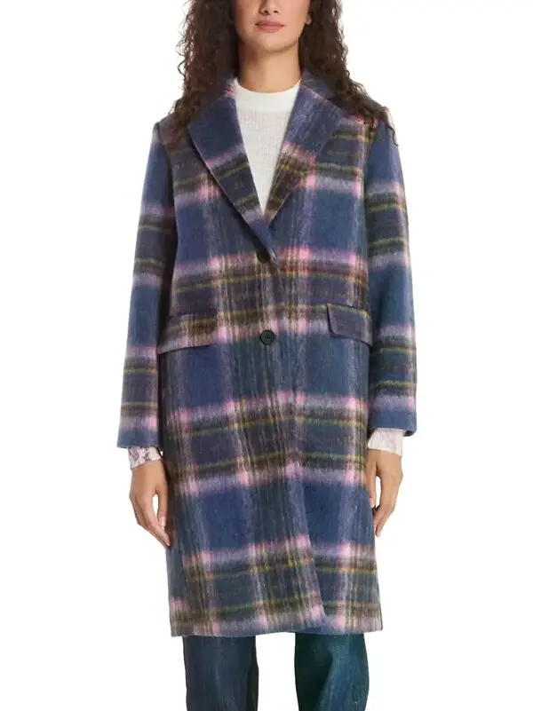 Desigual Check-pattern Notched-lapels Coat - Blue