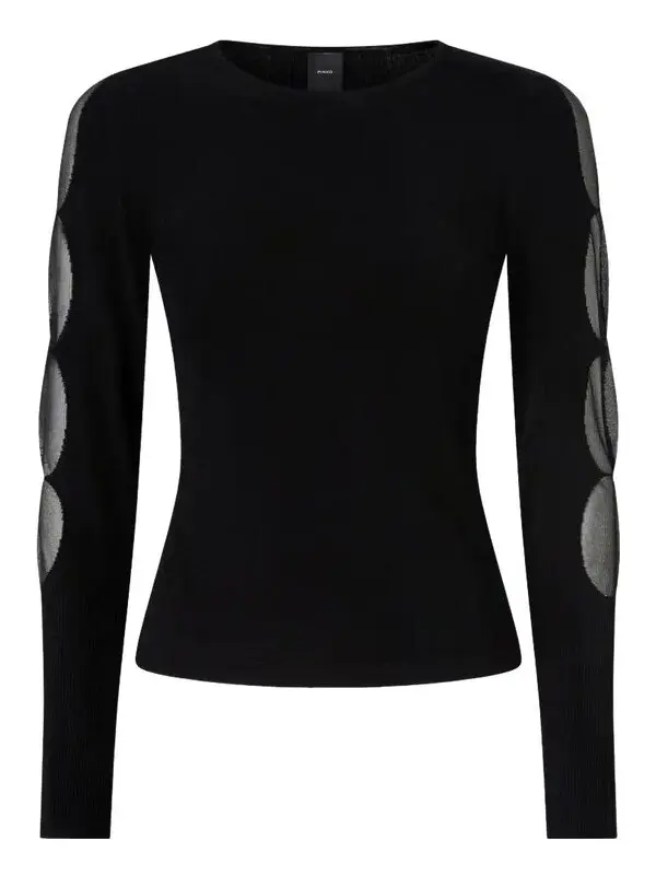 Pinko Lightweight Ribbed Sweater With Sheer Details - Black