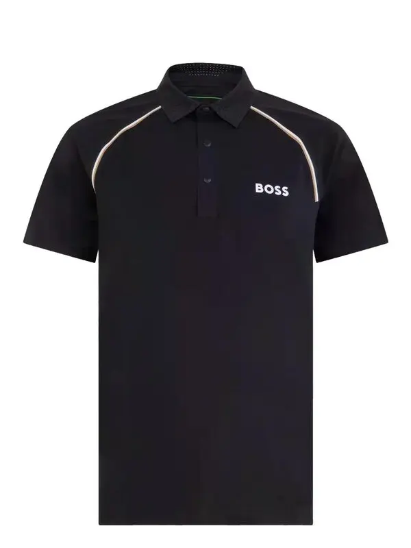 BOSS Piped-trim Logo-print Polo Shirt - Black