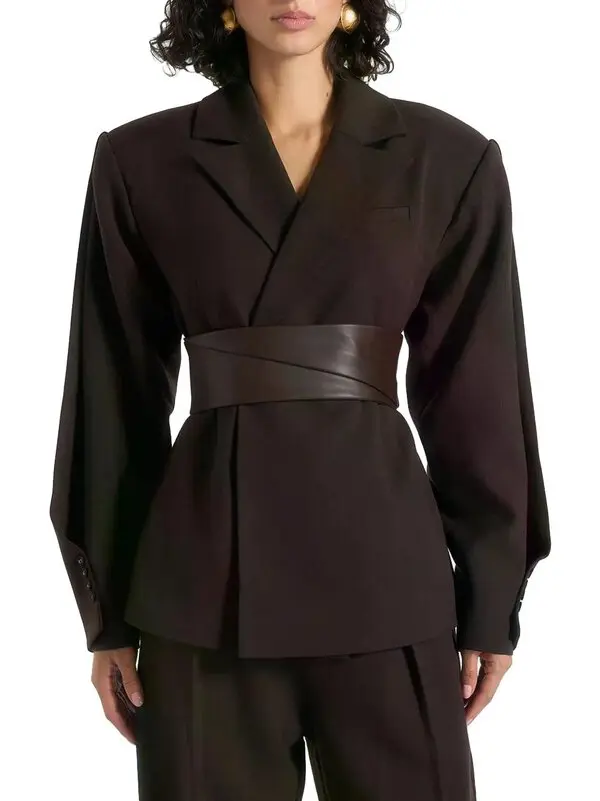 Manière De Voir Marie In Twist Sleeve Tailored Blazer With Belt - Brown