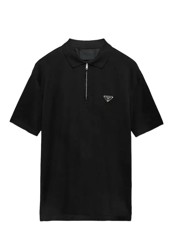 Prada Piqué Polo Shirt With Re-nylon Details - Black