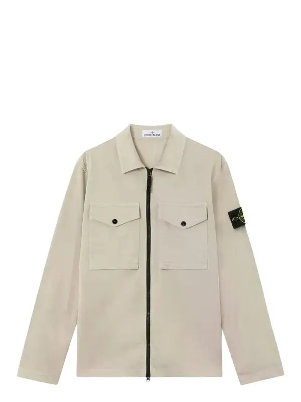 Stone Island 1200010 Stretch Organic Cotton Satin Overshirt - Neutrals