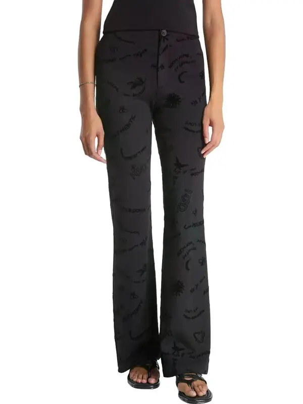 Desigual Flocked-monogram Flared Trousers - Black