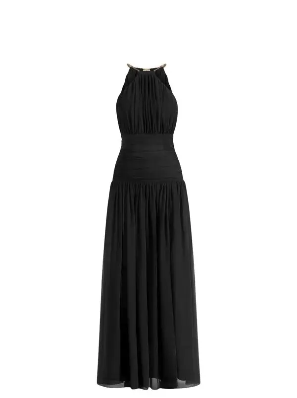 Manière De Voir Fabienne In Metallic Ruched Halterneck Maxi Dress - Black