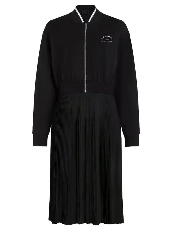 Karl Lagerfeld Pleated Zip-up Midi Dress - Black