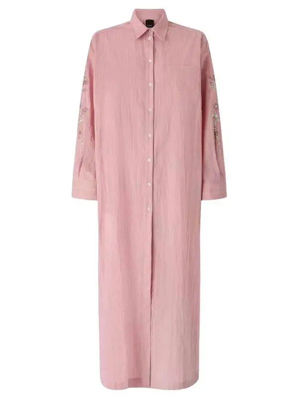 Pinko Long Striped Chemisier Dress With Floral-embroidery - Pink