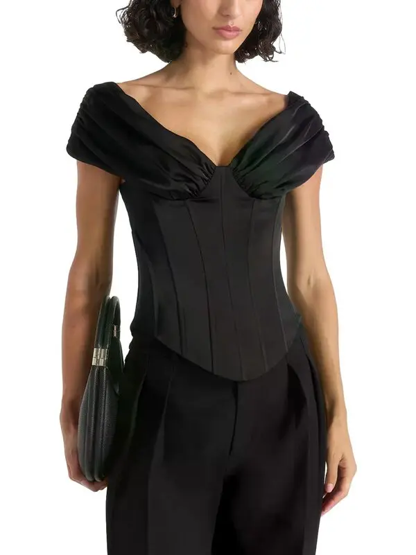 Manière De Voir Ursula In Off-shoulder Pleated Corset Top - Black