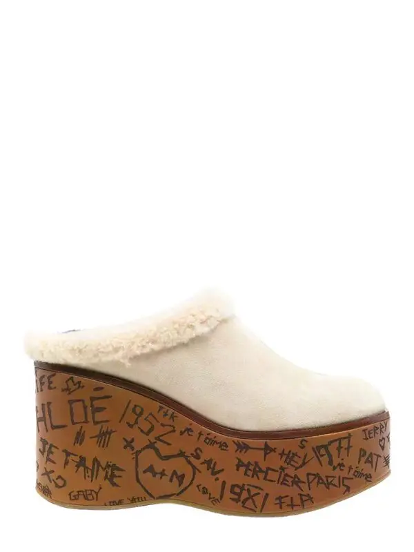 Chloé Maxime Shearling-trim Wedge Mules - Neutrals