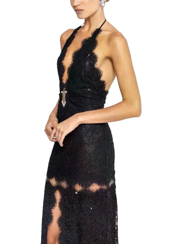 NISSA Beaded Lace Maxi Dress - Black