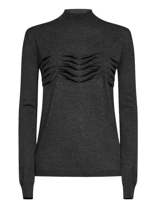 JIL SANDER Pleated Mock-neck Sweater - Grey