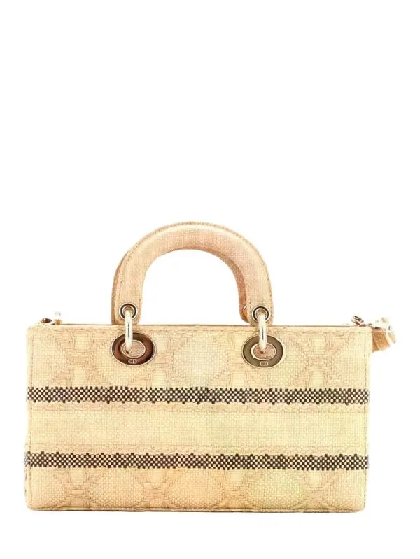 Dior Lady D-joy Bag Cannage Embroidered Raffia Medium Tote Bag - Black