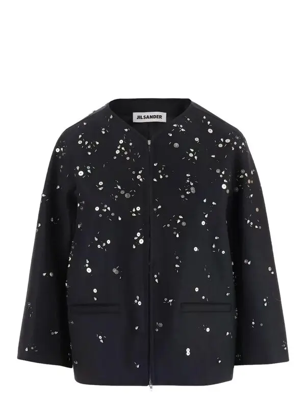 JIL SANDER Embellished Zip-up Wool Jacket - Blue