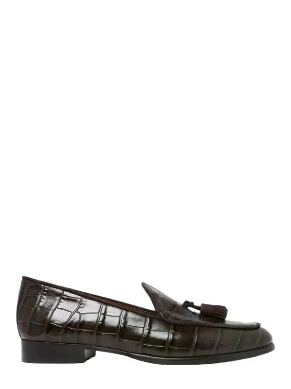 POLLINI Outline Belgian Crocodile-effect Tassel Loafers - Brown