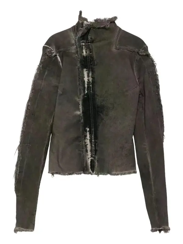 Rick Owens Frayed-edge Denim Jacket - Grey