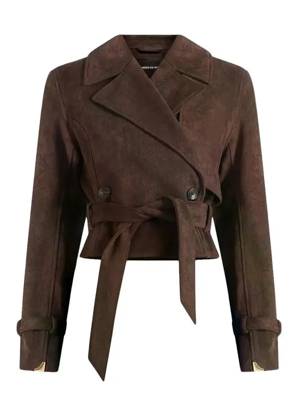 Manière De Voir Manière De Sain Poppy Cropped Suede Belted Biker Jacket - Brown