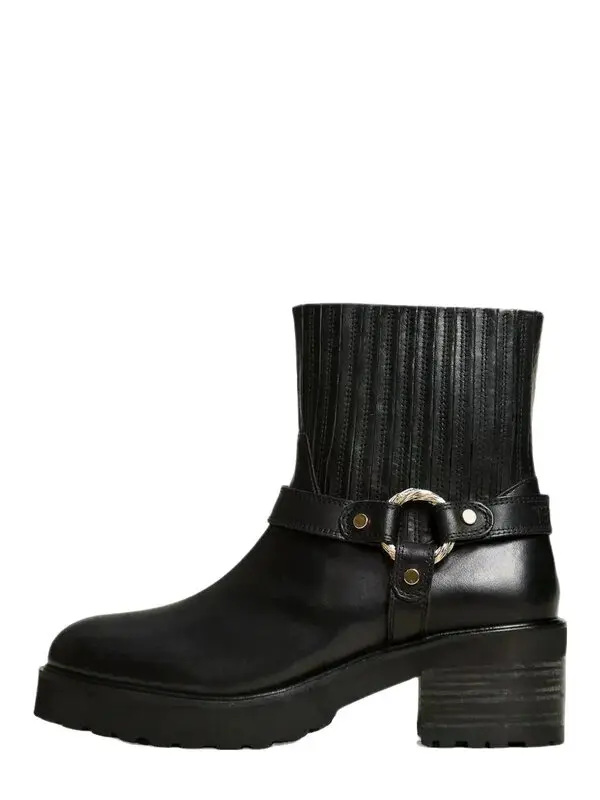 TWINSET Leather Short Biker Boots With Ring - Black