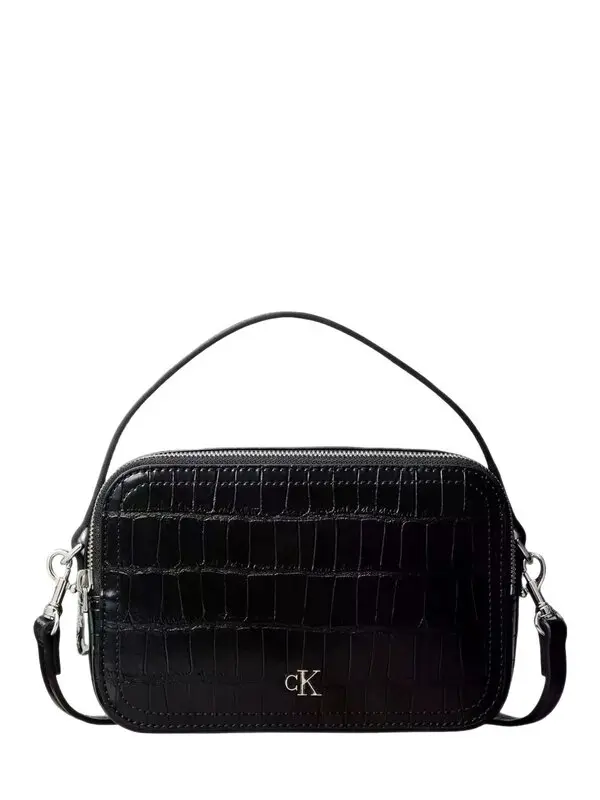Calvin Klein Monogram Croc-effect Shoulder Bag - Black