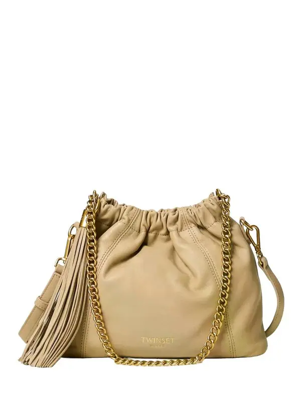 TWINSET Leather Shoulder Bag With Ruching - Neutrals