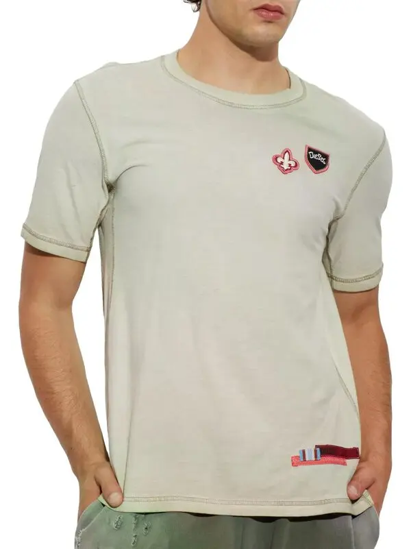 DIESEL® T-shirt With Patches And Microwaffle Sides - Grey