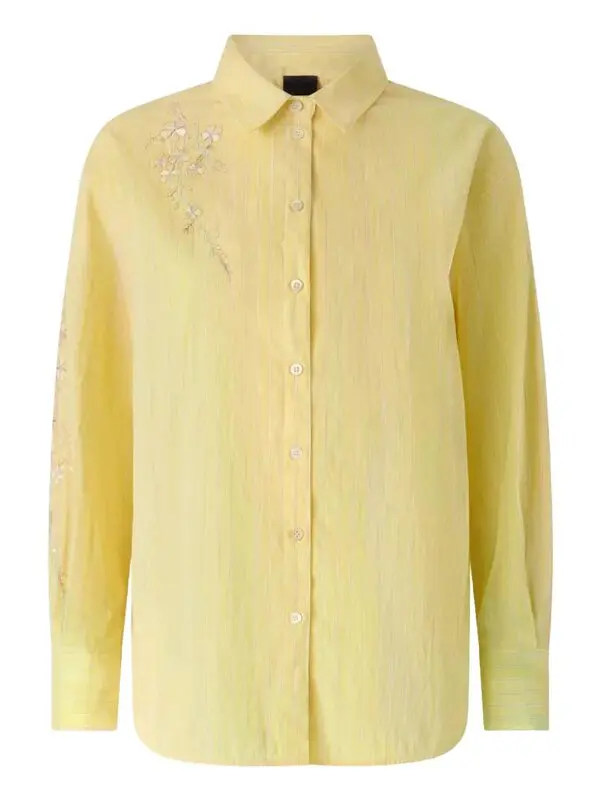 Pinko Striped Shirt With Floral Embroidery - Yellow