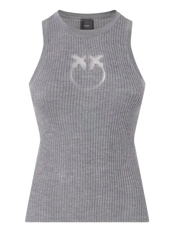 Pinko Ribbed Top With Sheer Love Birds Logo - Grey