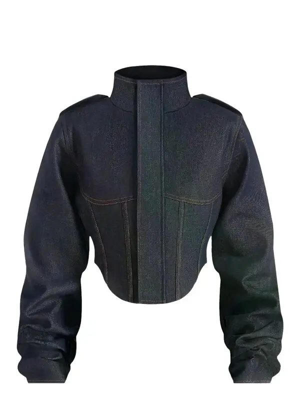 Manière De Voir Solange Denim Tacked Sleeve Corset Jacket - Blue