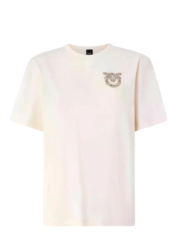 Pinko T-shirt With Love Birds Jewel Detail - Neutrals
