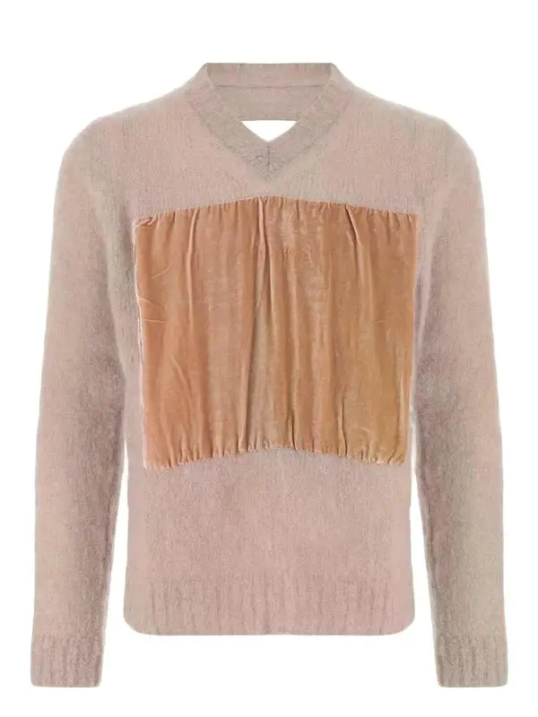 MAISON MARGIELA Velvet-panelled V-neck Sweater - Neutrals