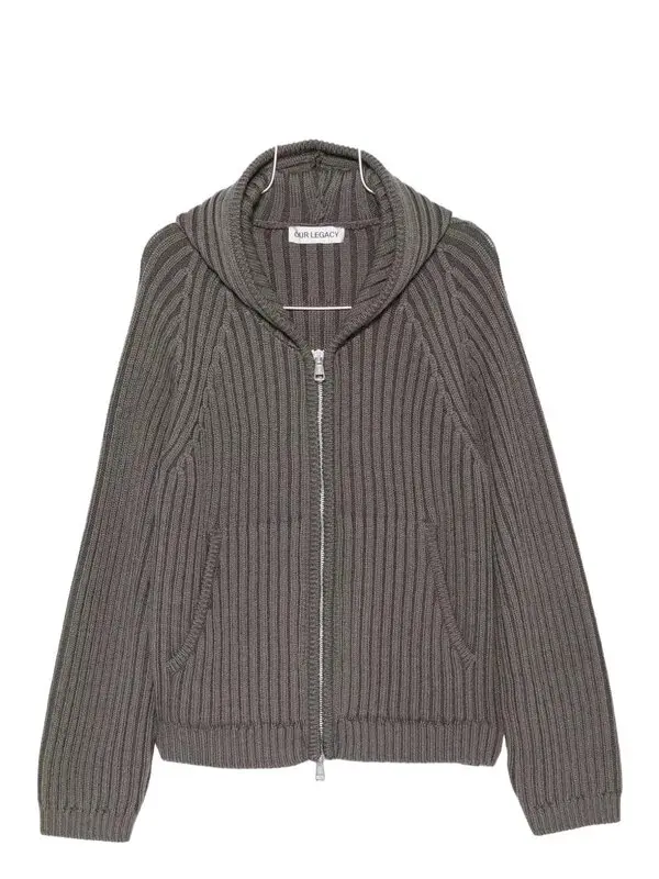 Our Legacy Level Ribbed-knit Hoodie Cardigan - Grey