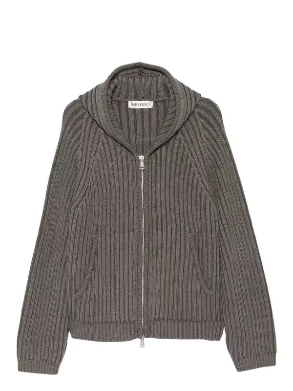 Our Legacy Level Ribbed-knit Hoodie Cardigan - Grey