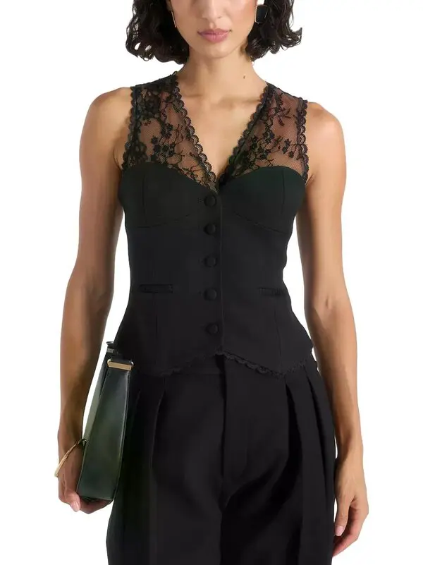 Manière De Voir Veronica Lace Tailored Corset Waistcoat - Black