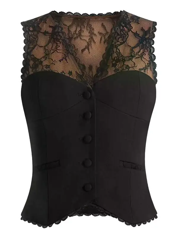 Manière De Voir Veronica Lace Tailored Corset Waistcoat - Black