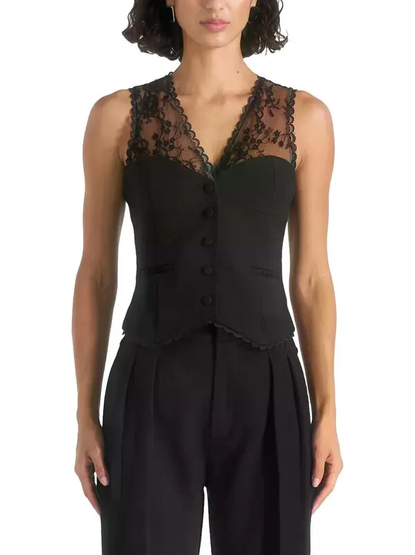 Manière De Voir Veronica Lace Tailored Corset Waistcoat - Black