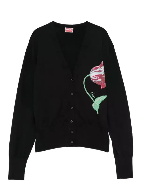 Kenzo Floral-intarsia V-neck Cardigan - Black
