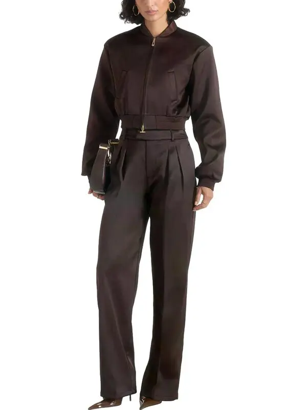 Manière De Voir Satin Wide-shoulder Bomber Jacket - Brown