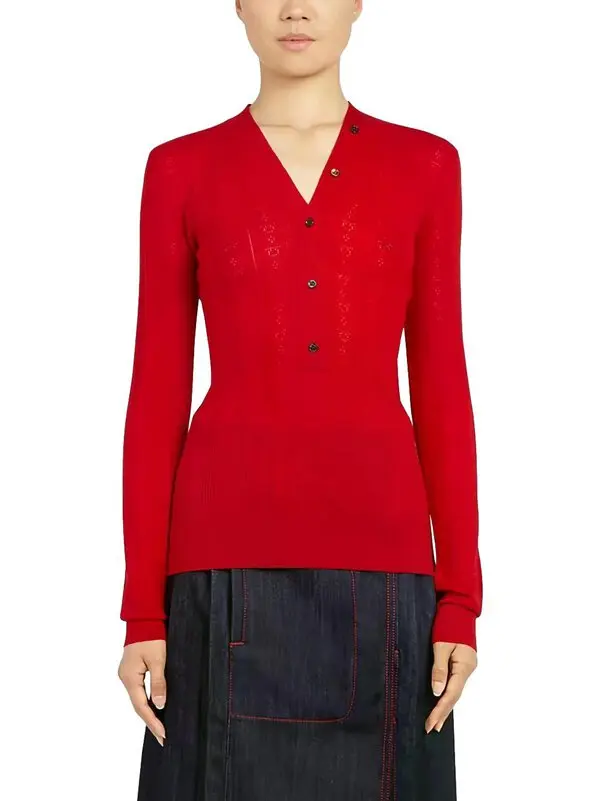 FERRAGAMO Pointelle-knit Button-up Sweater - Red