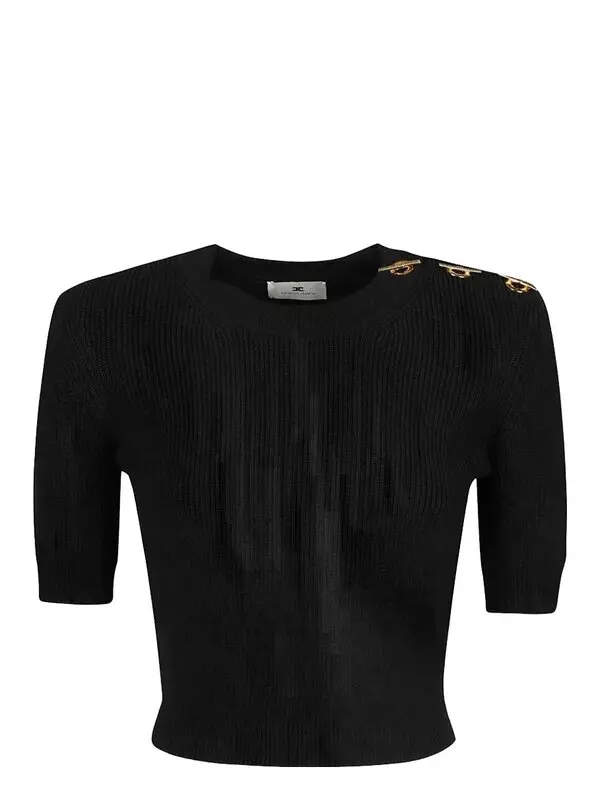 Elisabetta Franchi Ribbed Button-detail Sweater - Black