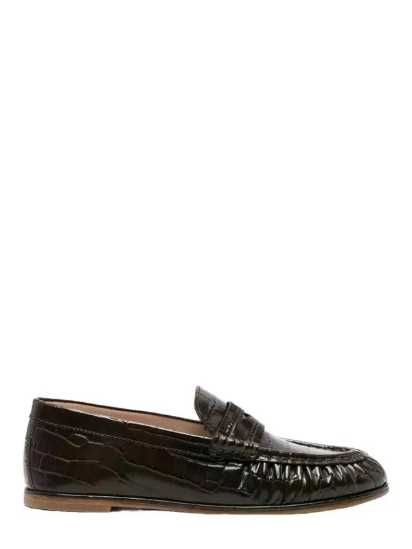 STUART WEITZMAN Croc-effect Leather Loafers - Brown