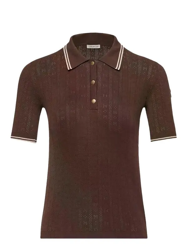 Moncler Pointelle-knit Tipped Polo Shirt - Brown