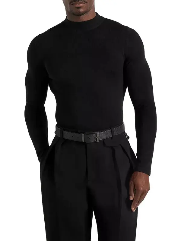 Manière De Voir Fitted Mock Neck Wool-blend Jumper - Black